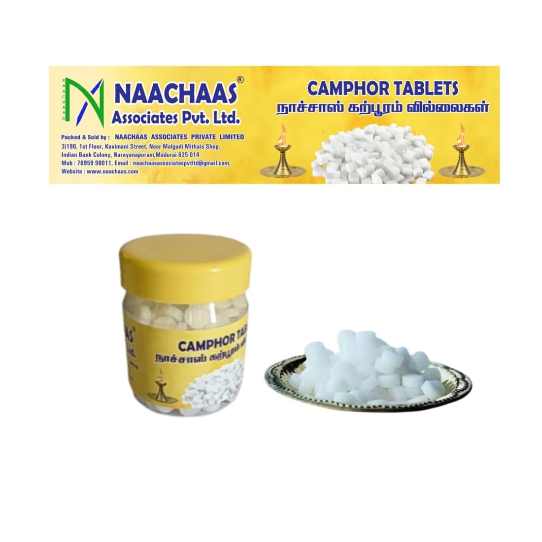Naachaas Camphor, Karpooram, Kapoor Tablets 50gms Jar for Pooja - NAACHAAS