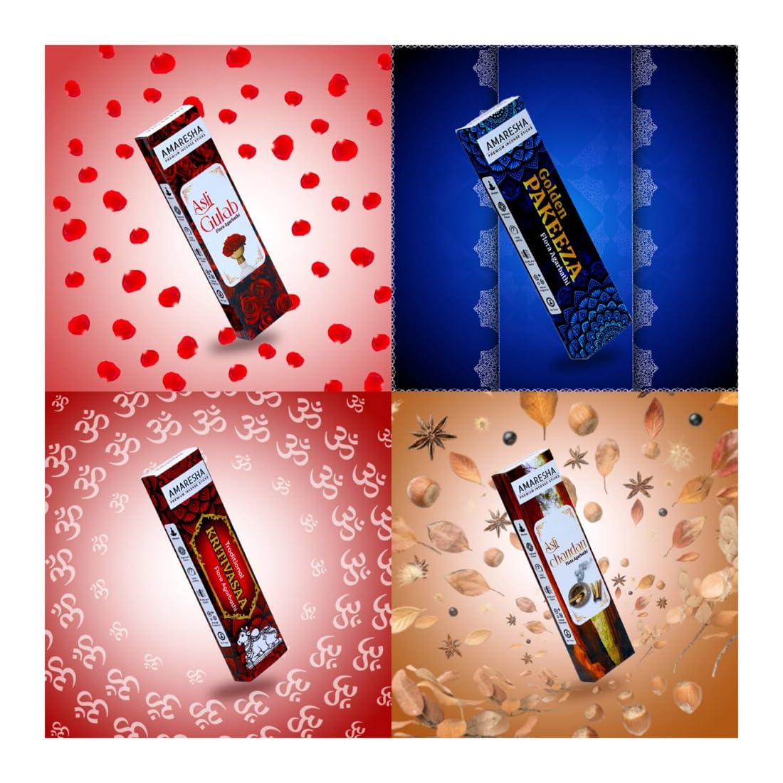 Flora Premium Agarbatti/Incense Sticks (Combo of 4 Flavours) Each 48 ...